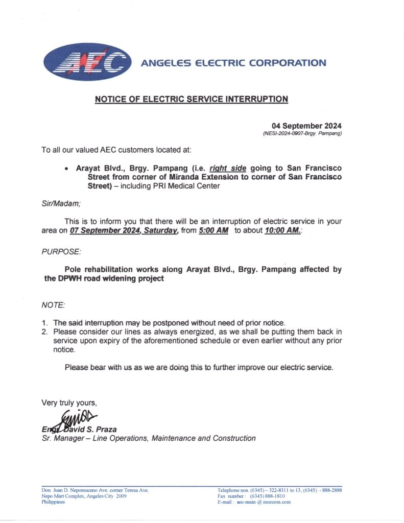 System Advisories – Angeles Electric