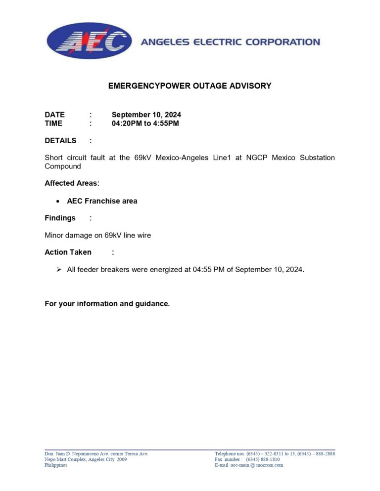 System Advisories – Angeles Electric