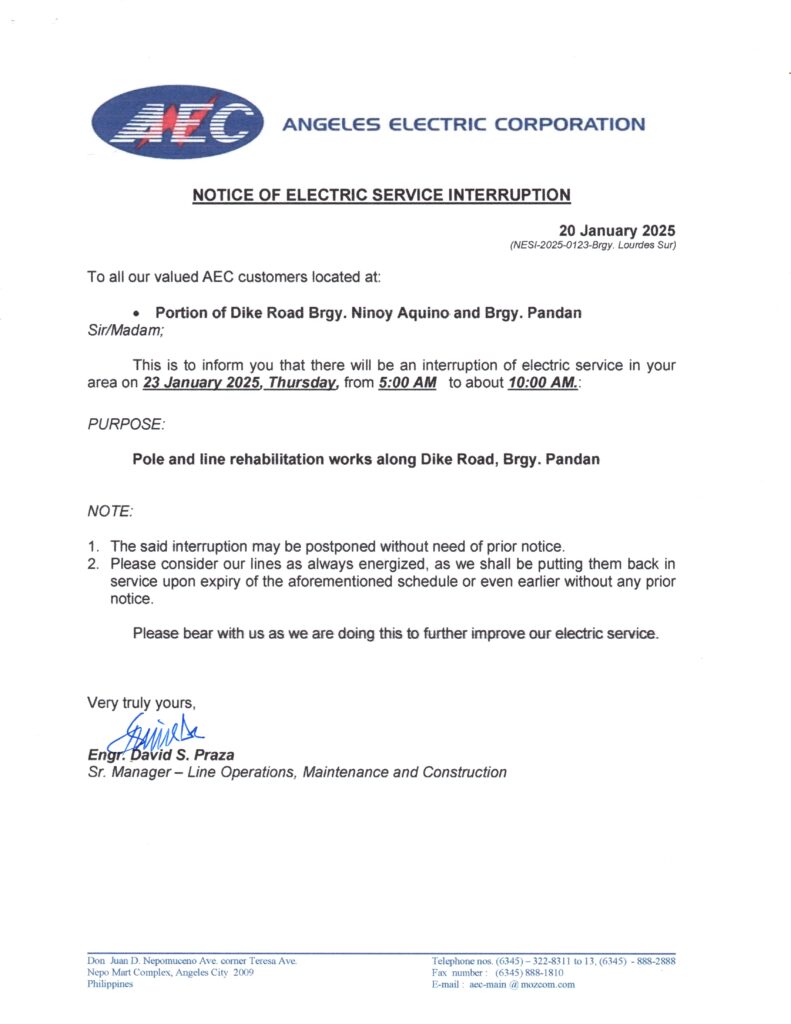 System Advisories – Angeles Electric