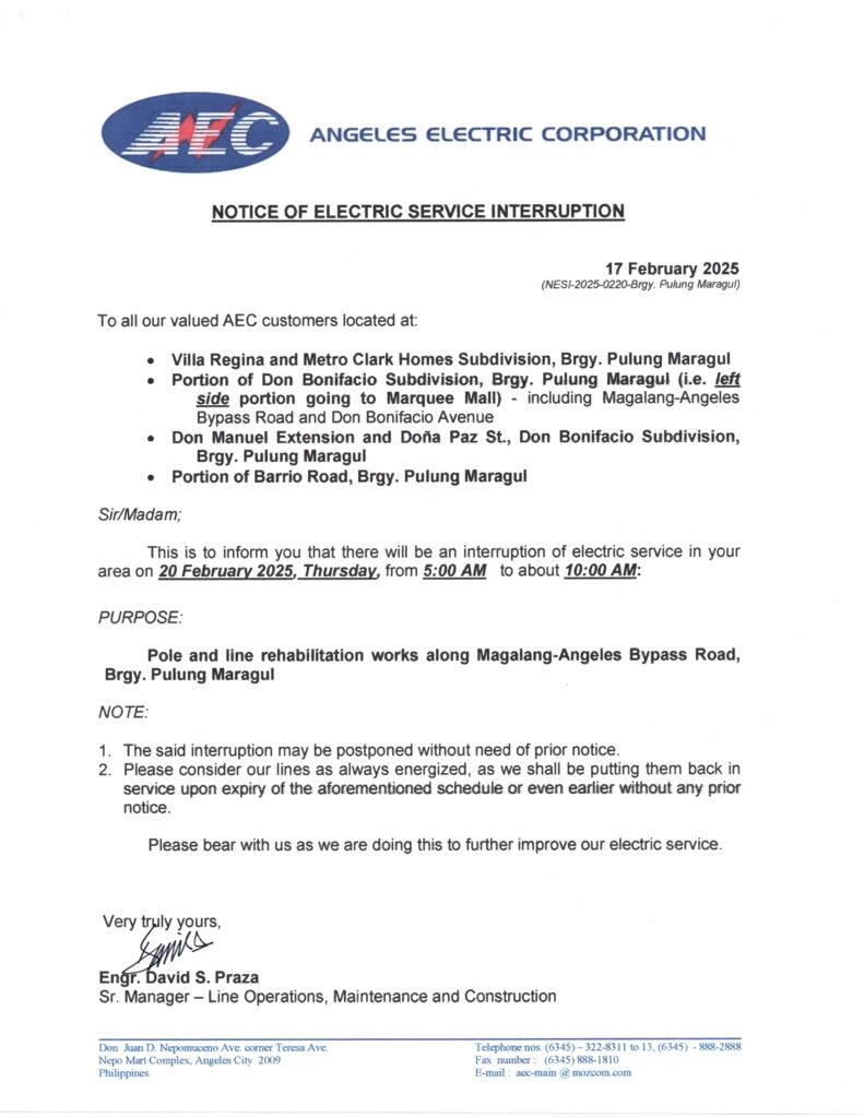 System Advisories – Angeles Electric
