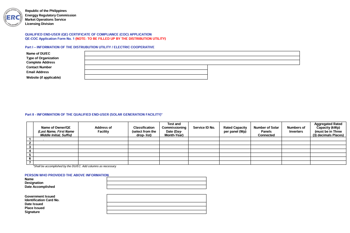 AEC Net Metering COC Form – Angeles Electric